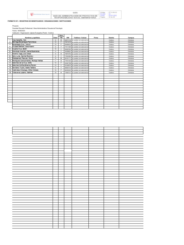 Registro de Beneficiarios Rsu Formato 3 | PDF