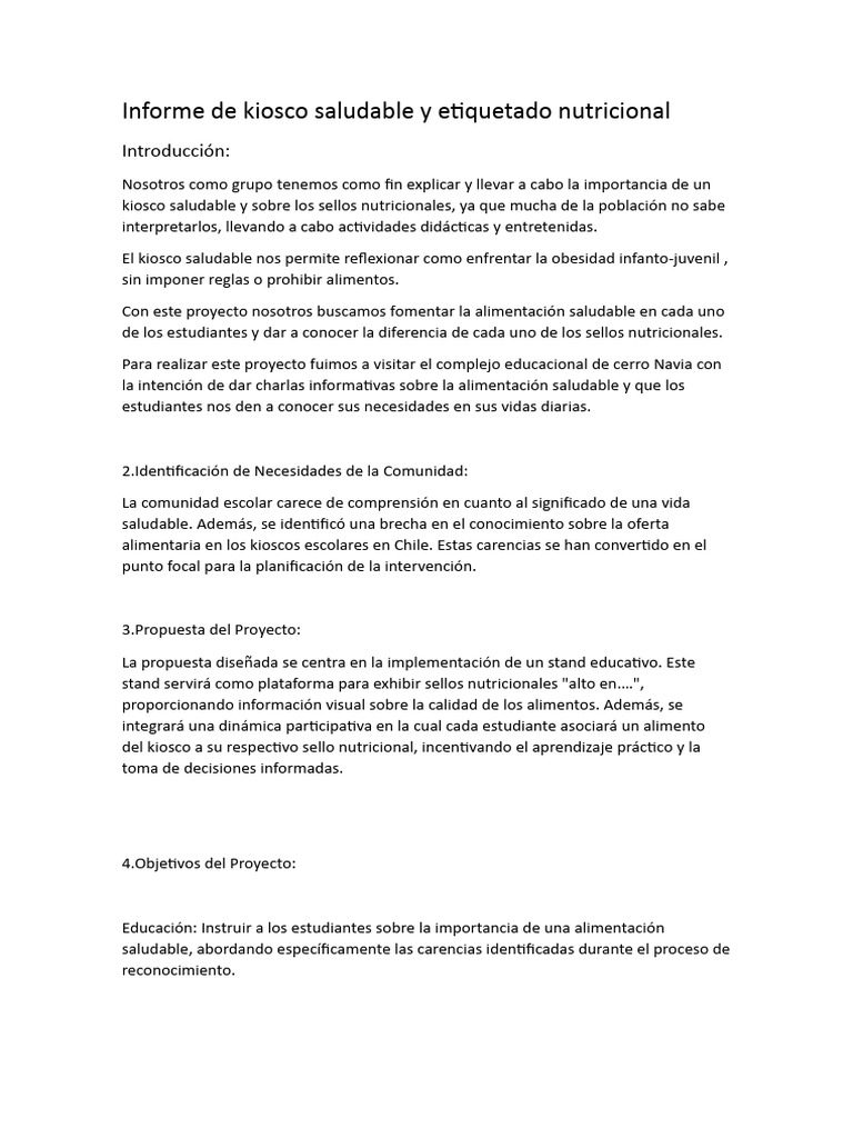 Informe de Kiosco Saludable y Etiquetado Nutricional | PDF | Nutrición | Dieta y nutrición