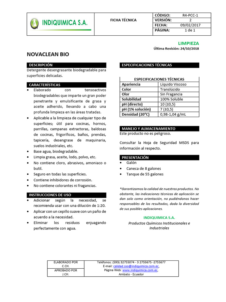 FT Novaclean Bio | PDF | Agua | Ciencias fisicas