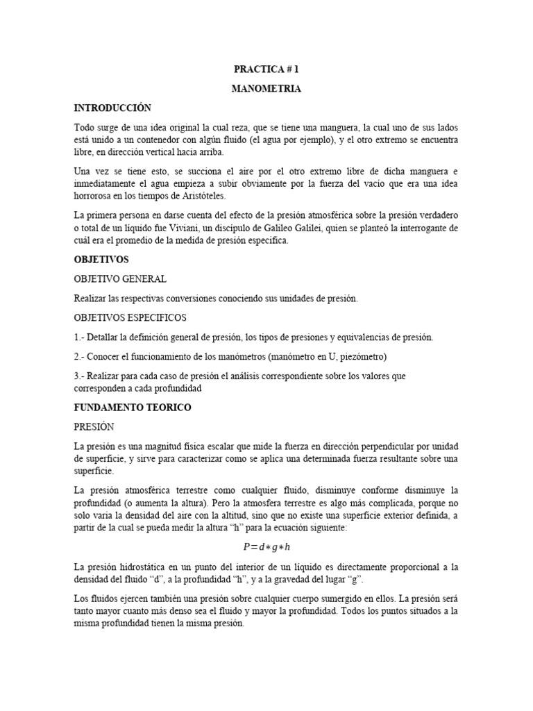 Manometría: Medición y Tipos de Manómetros | PDF | Medida de presión ...