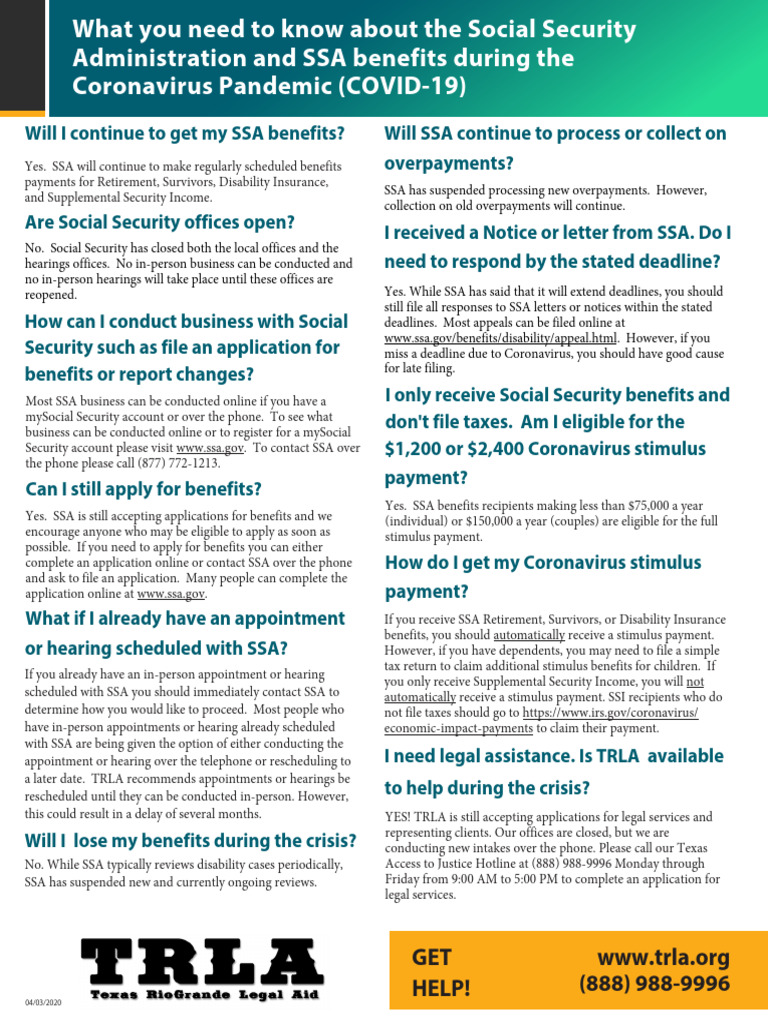SSA Coronovirus-Factsheet - Revised 2020 | PDF | Social Security ...