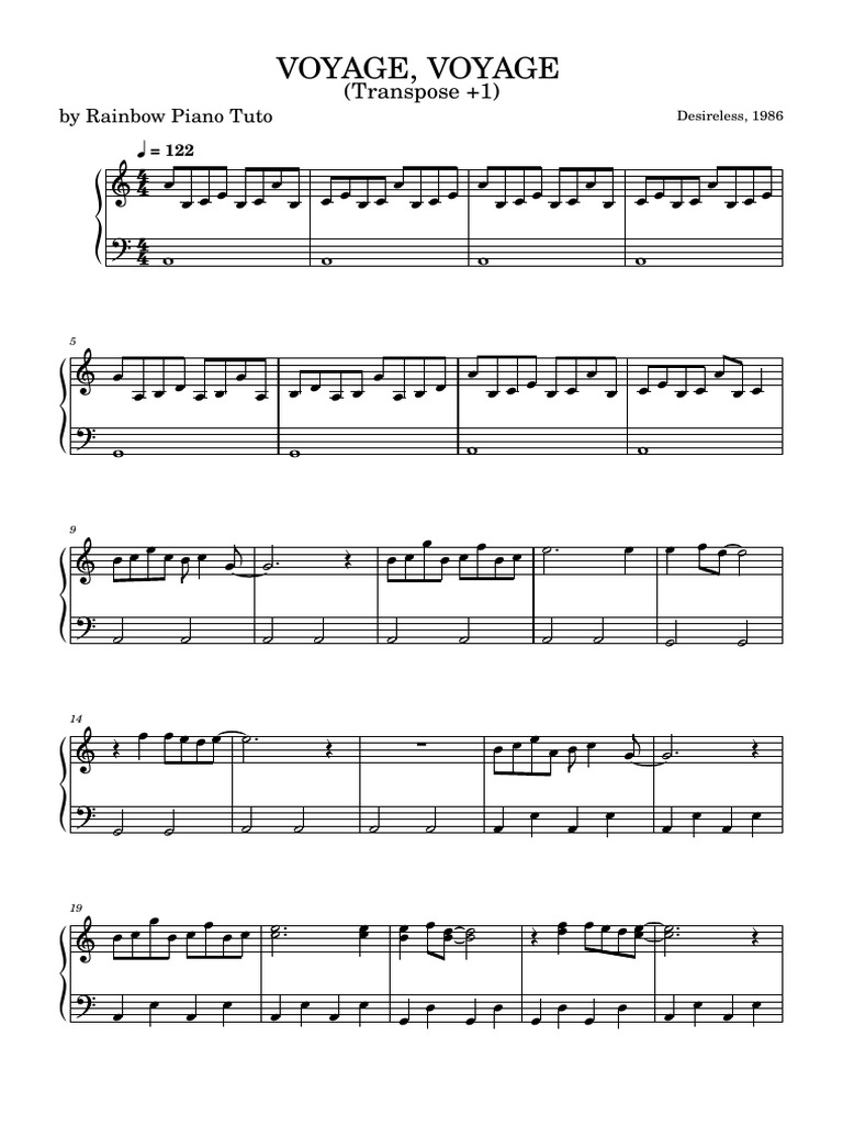 Voyage Voyage Piano Sheet Music | PDF | Number One Singles