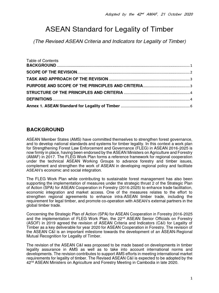 ASEAN Standard For Legality of Timber Final | PDF | Forestry | Governance
