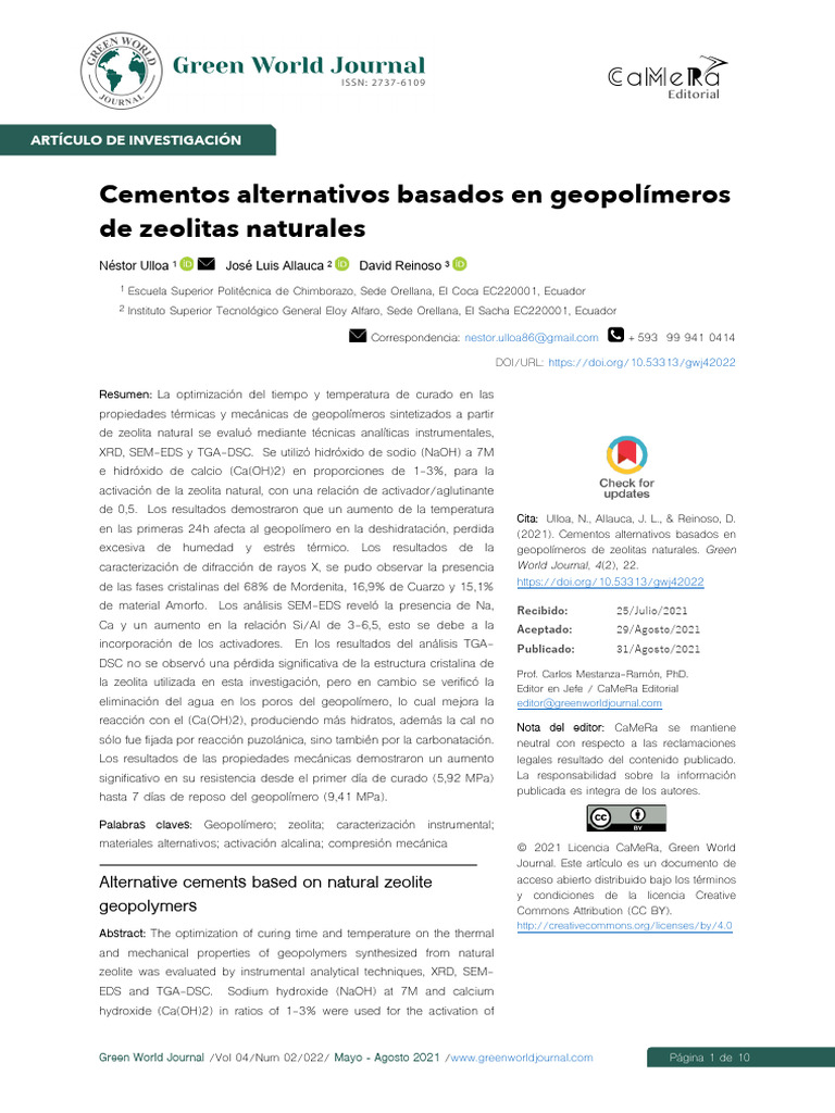 Geopolimeros (Cemento) | PDF | Silicato | Aluminio