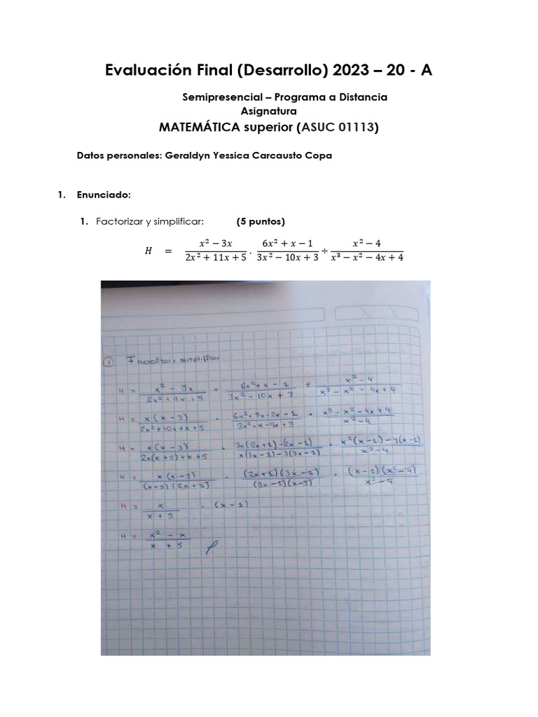 Evaluación Final Matematica Superior | PDF
