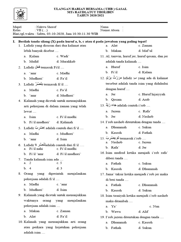 Mapel Nahwu Shorof Kelas 7 | PDF
