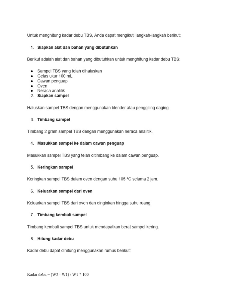 Cara Menghitung Kadar Debu TBS | PDF | Sains & Matematika | Teknologi ...