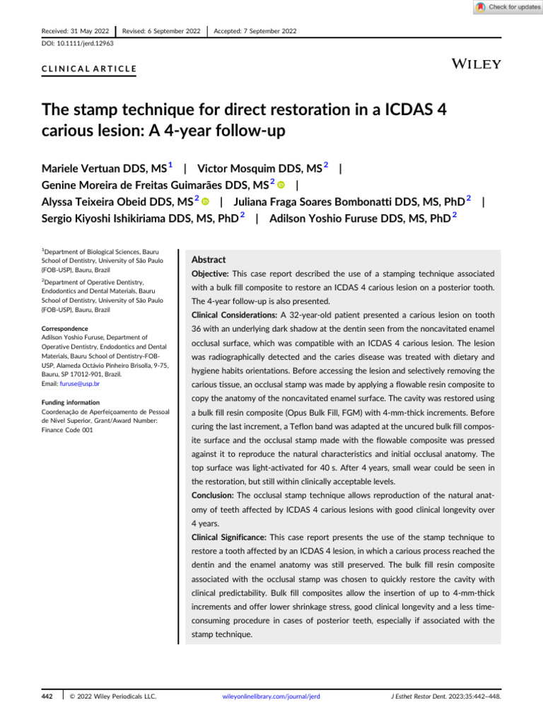 Stamp Technique for ICDAS 4 Restoration | PDF | Dental Composite ...