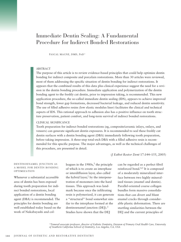 Immediate Dentin Sealing for Restorations | PDF | Materials | Dentistry ...