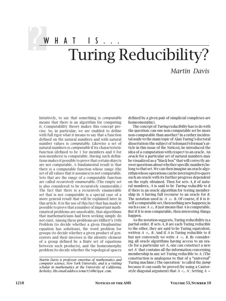 Turing Reducibility | Download Free PDF | Computability Theory ... Turing Reducibility | Download Free PDF | Computability Theory ...