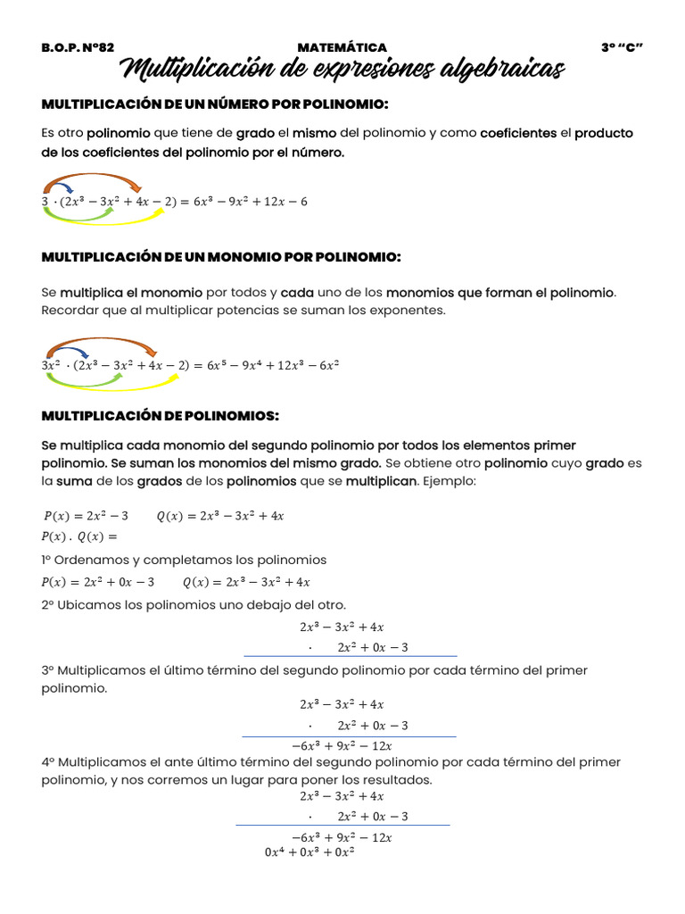 Multiplicación de Expresiones Algebraicas | PDF | Polinomio | Aritmética