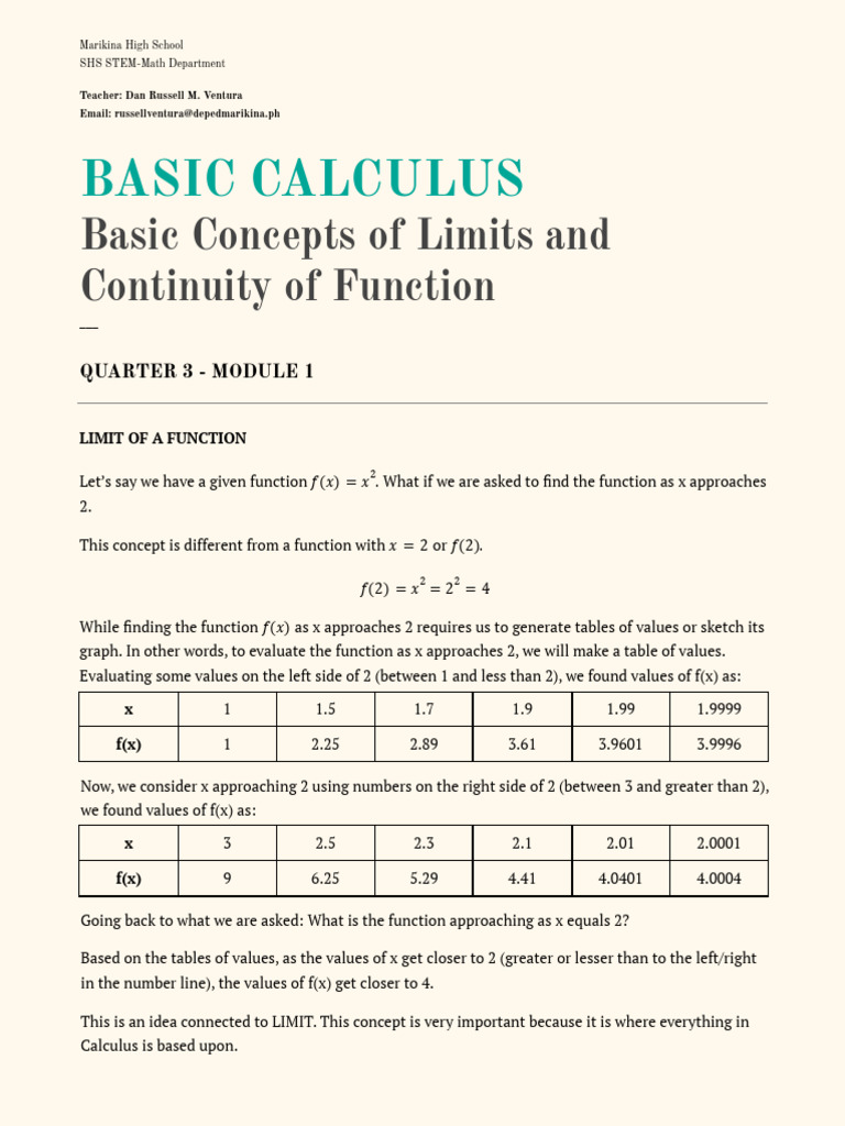 Basic Calculus Modules | PDF | Function (Mathematics) | Mathematics