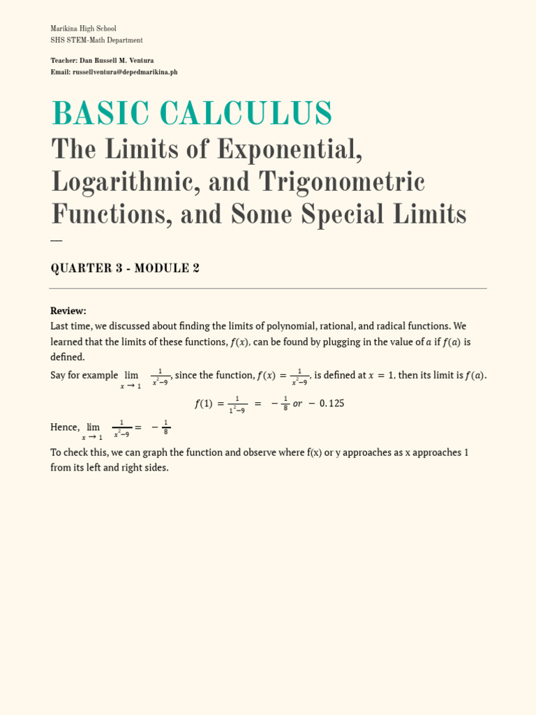 Basic Calculus Module 2 | PDF | Function (Mathematics) | Exponential Function