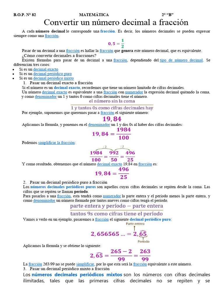 Convertir Un Número Decimal A Fracción | PDF | Codificaciones ...