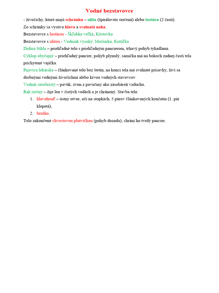Vodné Bezstavovce | PDF