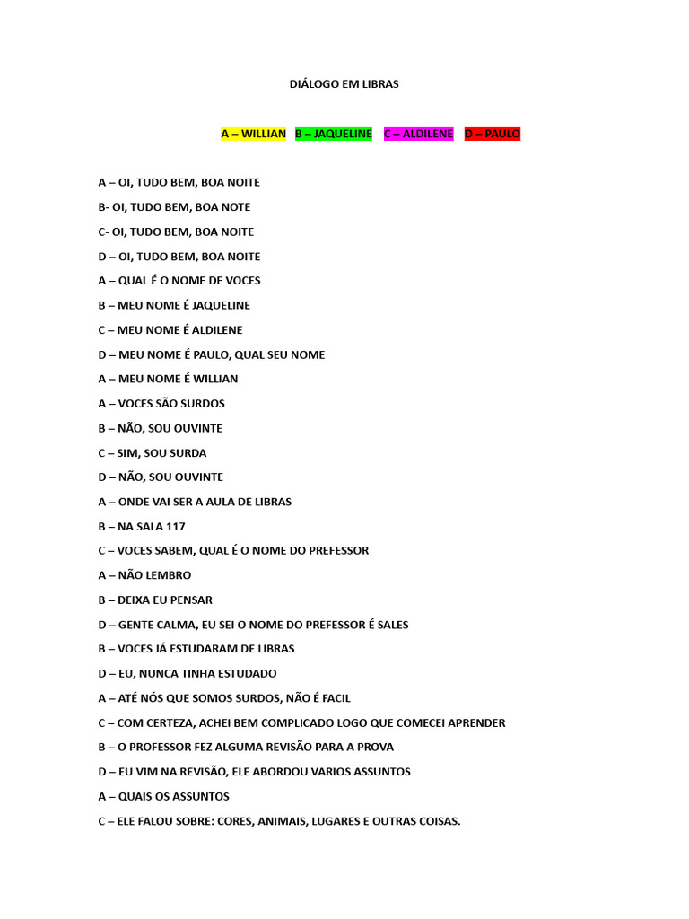 Diálogo em Libras 1 | PDF