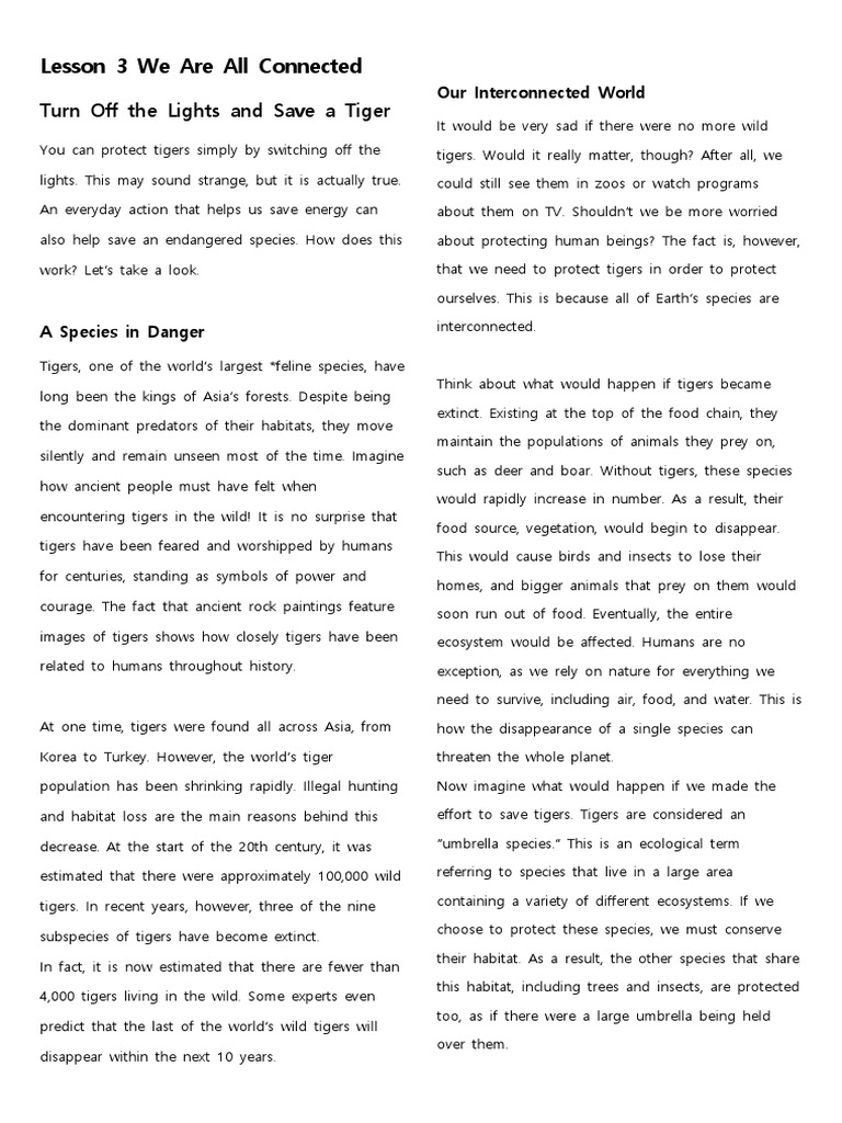 Lesson 3 We Are All Connected | PDF | Tiger | Climate Change