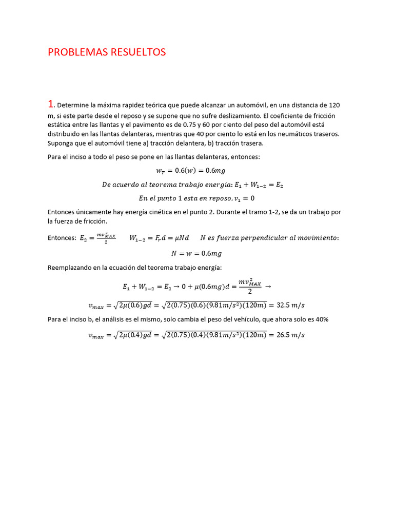 TP4 Ej Resueltos y Propuestos | PDF | Fricción | Neumático