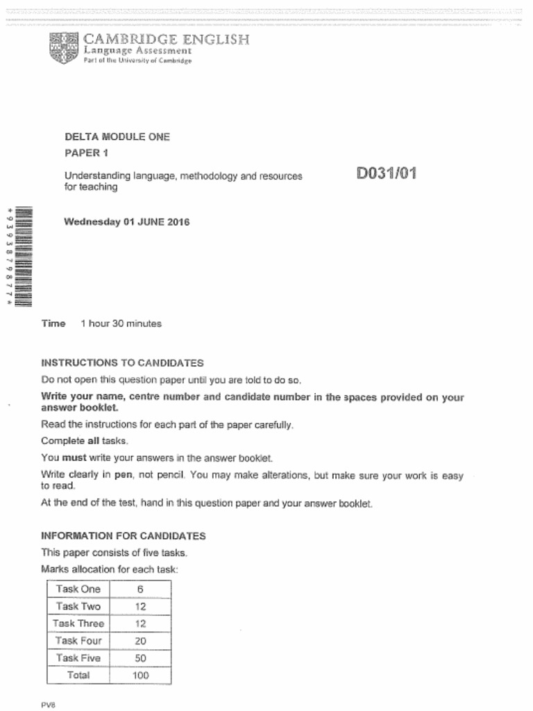 DELTA Module 1 June 2016 - Paper 1 | PDF