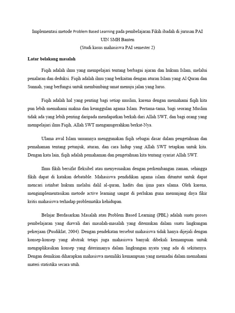 Implementasi Metode Problem Based Learning Pada Pembelajaran Fikih PAI Di UIN SMH Banten | PDF ...