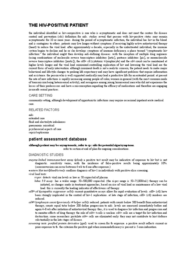 The Hiv Positive Patient | PDF | Management Of Hiv/Aids | Hiv/Aids
