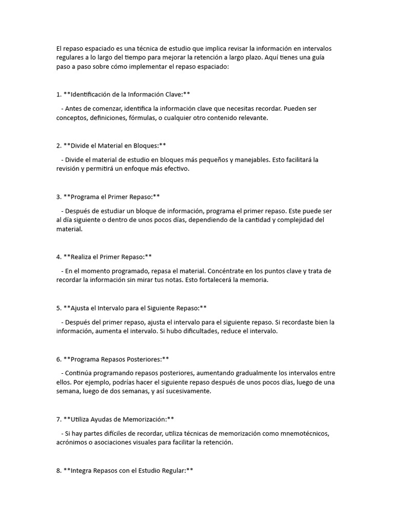 Guía Completa de Repaso Espaciado | PDF | Memoria | Información