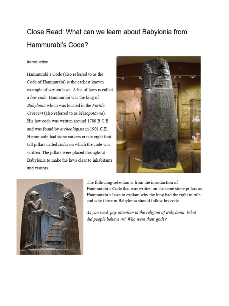 Hammurabi's Code: Insights on Babylonia | PDF | Babylonia | Hammurabi