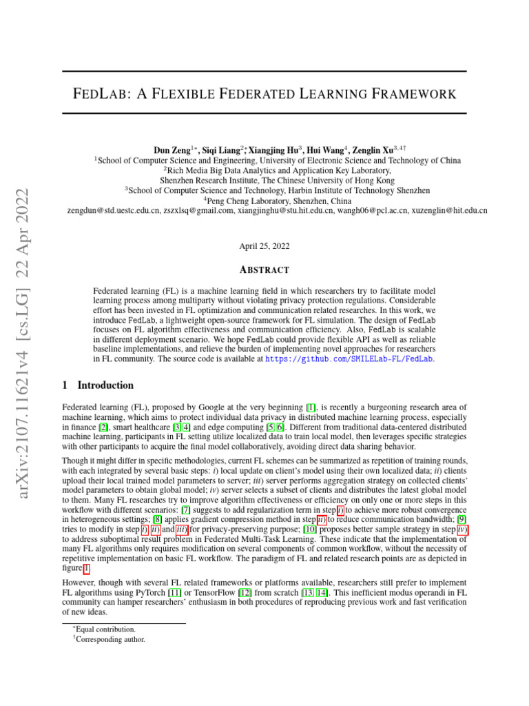 Fedlab A Flexible Federated Learning Framework | PDF | Computing | Computer Science