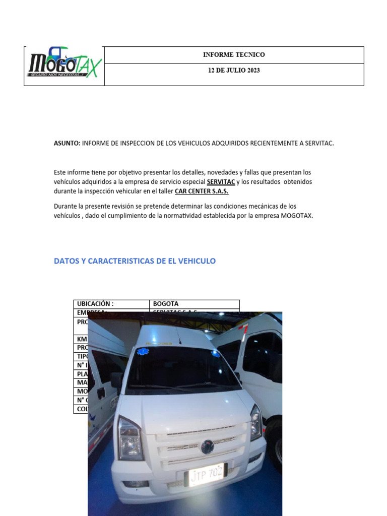 Informe Tecnico Del Estado Mecanico de Las 3 Van Que Estan en Proceso ...
