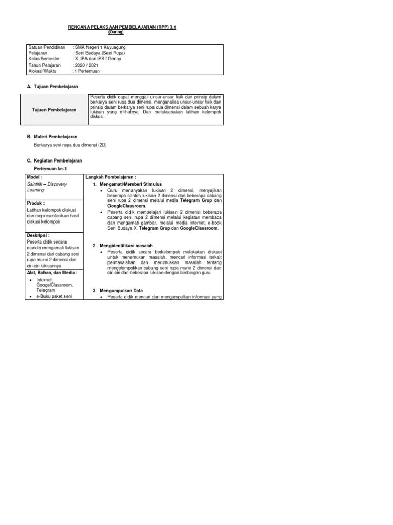 RPP Seni Rupa Merdeka Belajar | PDF | Seni