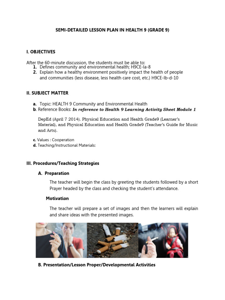 Community and Environmental Health Lesson | PDF | Teachers | Learning