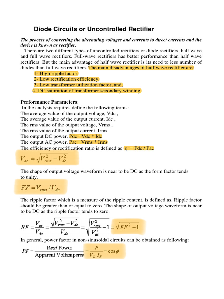 Diode Circuits or Uncontrolled Rectifier | PDF | Rectifier | Root Mean Square