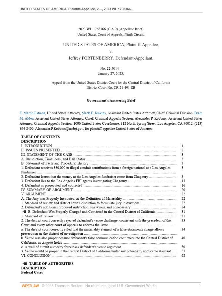 Govt Answering Brief - UNITED STATES of AMERICA Plaintiff-Appellee V ...