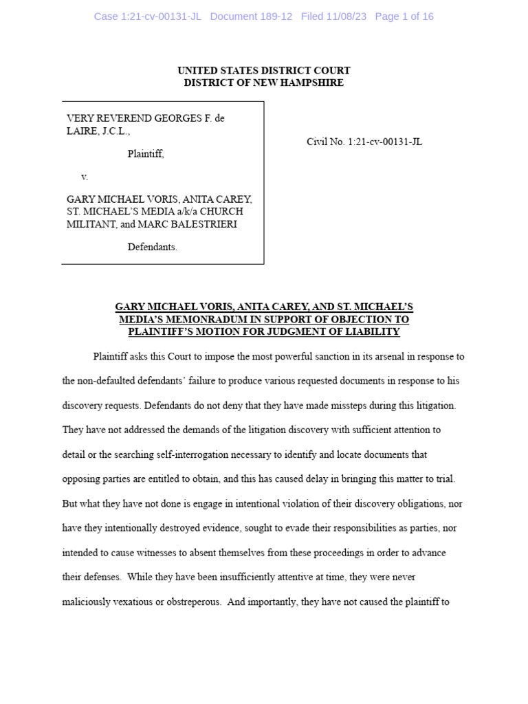 2023-11-08 CM Response (De Laire v. Voris) | PDF | Default Judgment ...