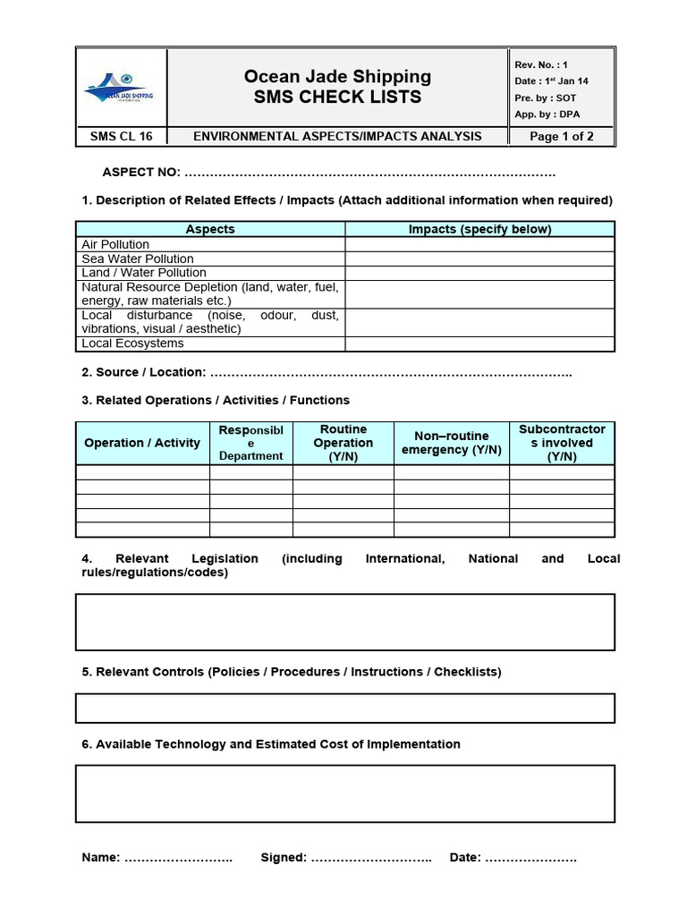Environmental Impact Analysis Checklist | PDF | Pollution | Earth Sciences