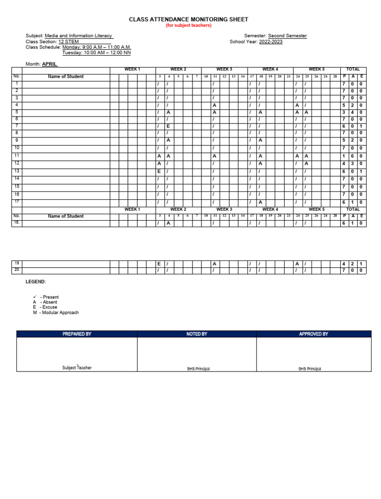 QF-08-SHS-007-G12 STEM Class-Attendance-Monitoring-Rev.-1 | PDF