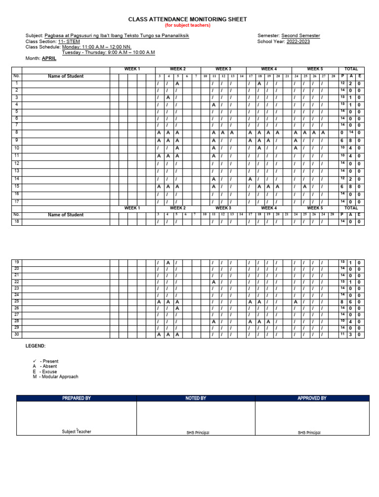QF-08-SHS-007-G11 STEM Class-Attendance-Monitoring-Rev.-1 | PDF ...