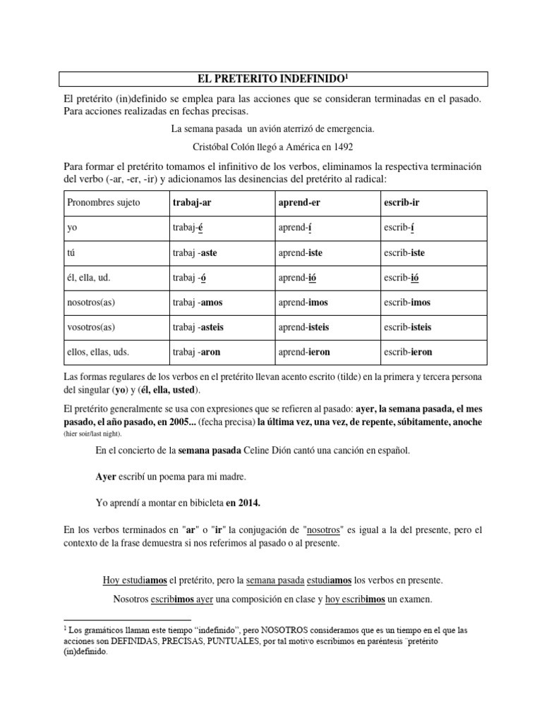 Spanish El - Preterito - Indefinido | PDF | Verbo | Mecánica del lenguaje