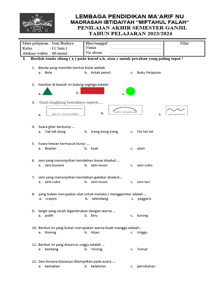 Soal Pas SBK 1 | PDF | Seni