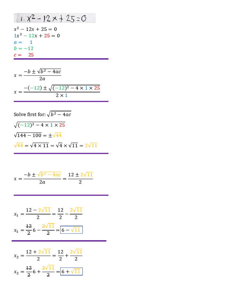 Quadratic Formula Solutions | PDF | Arithmetic | Discrete Mathematics