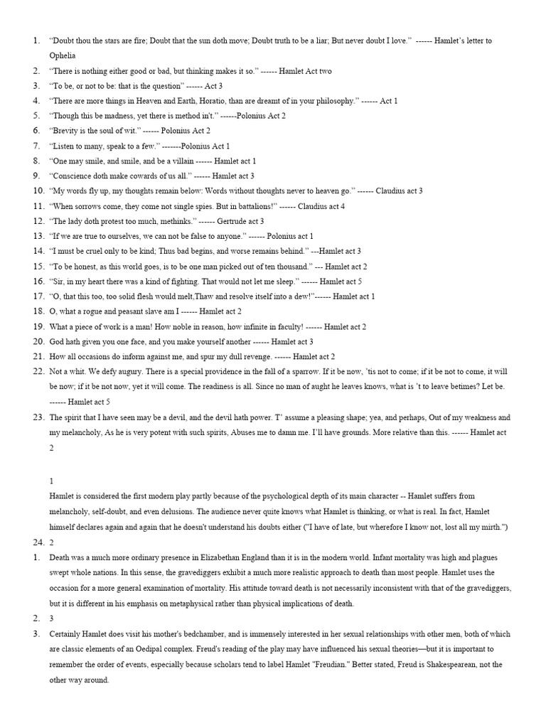Key Quotes | PDF | Hamlet