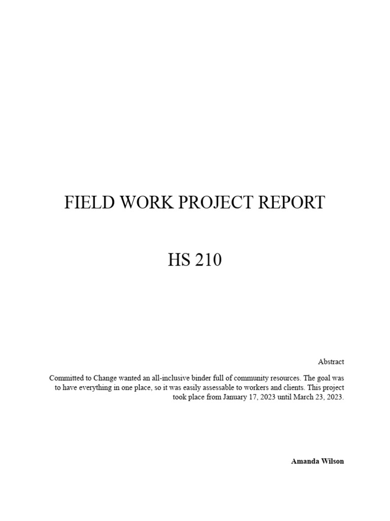 Field Work Project Report | PDF | Medicaid | Psychology