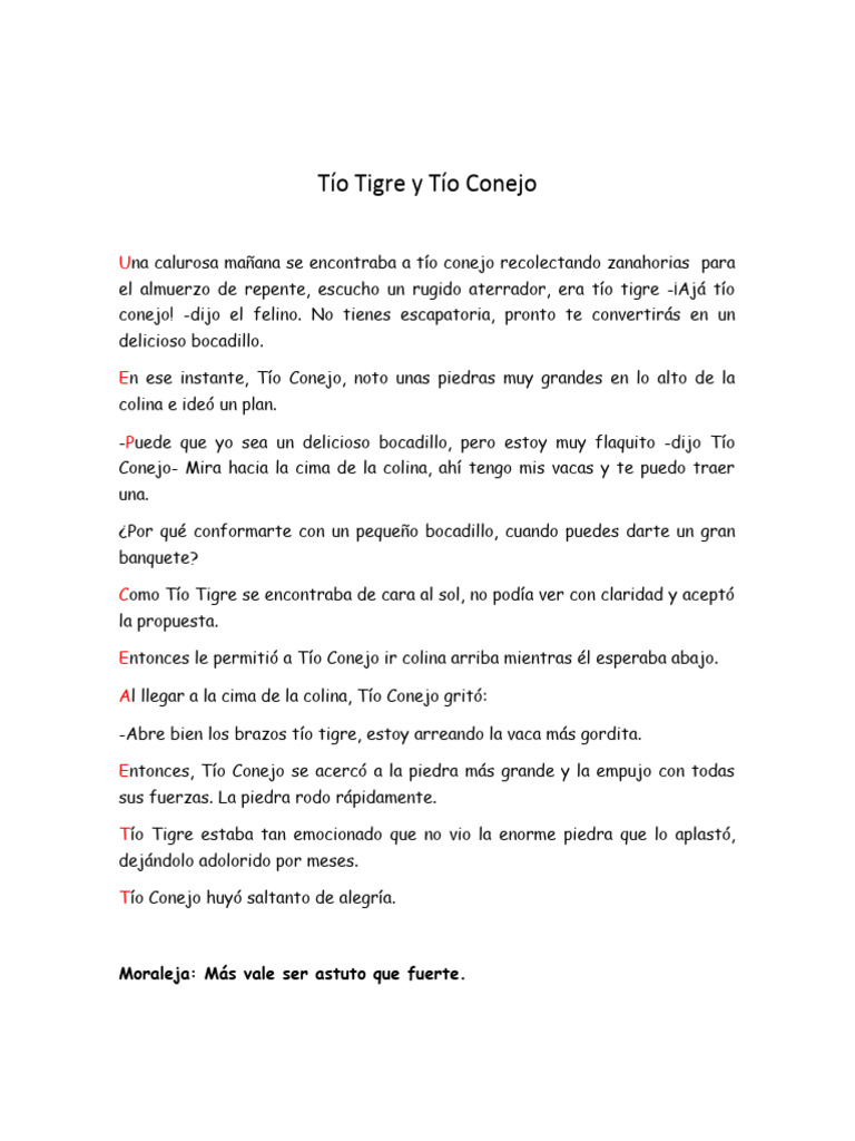 Astucia de Tío Conejo vs Tío Tigre | PDF | Cocina, comidas y vino ...