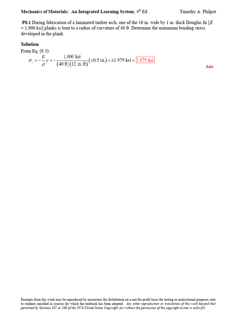 Solutions Ch08 4e Probs01 14 | PDF | Bending | Beam (Structure)