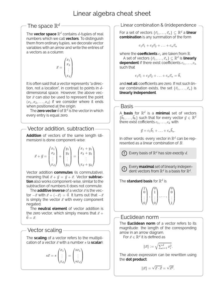 11 Linear Algebra Summary | PDF | Matrix (Mathematics) | Basis (Linear Algebra)