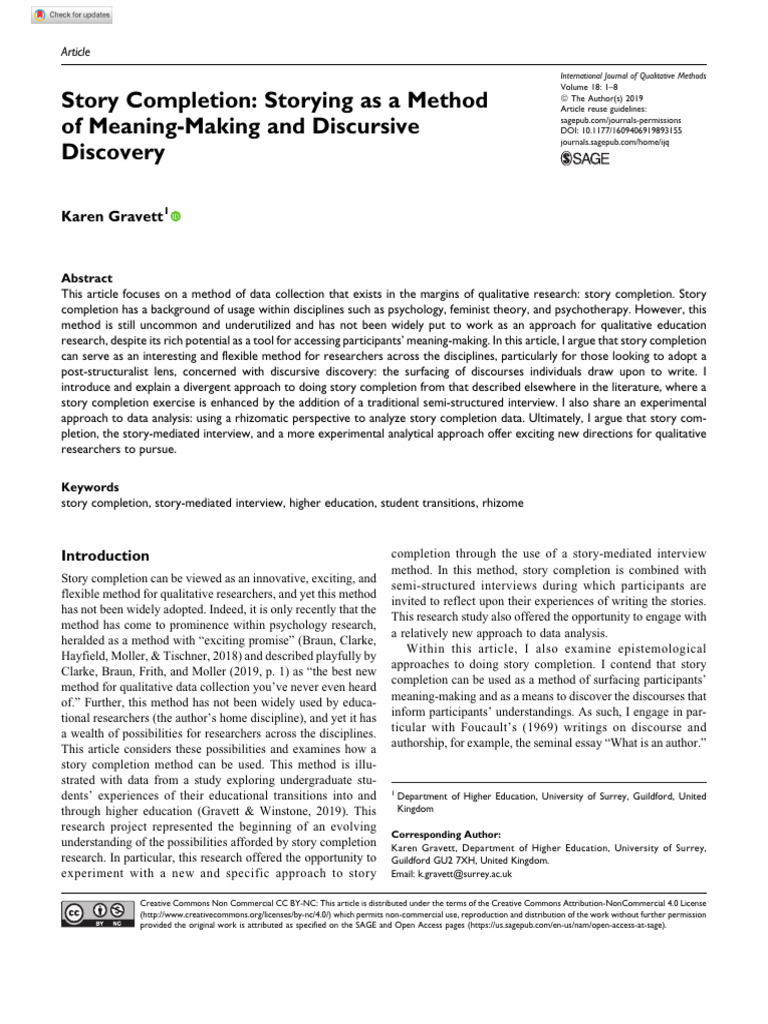 Gravett 2019 Story Completion Storying As A Method of Meaning Making ...