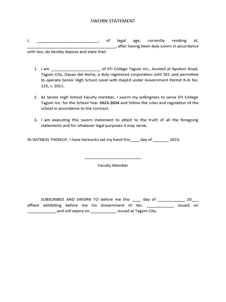 SWORN STATEMENT Willingness To Serve Amper | PDF