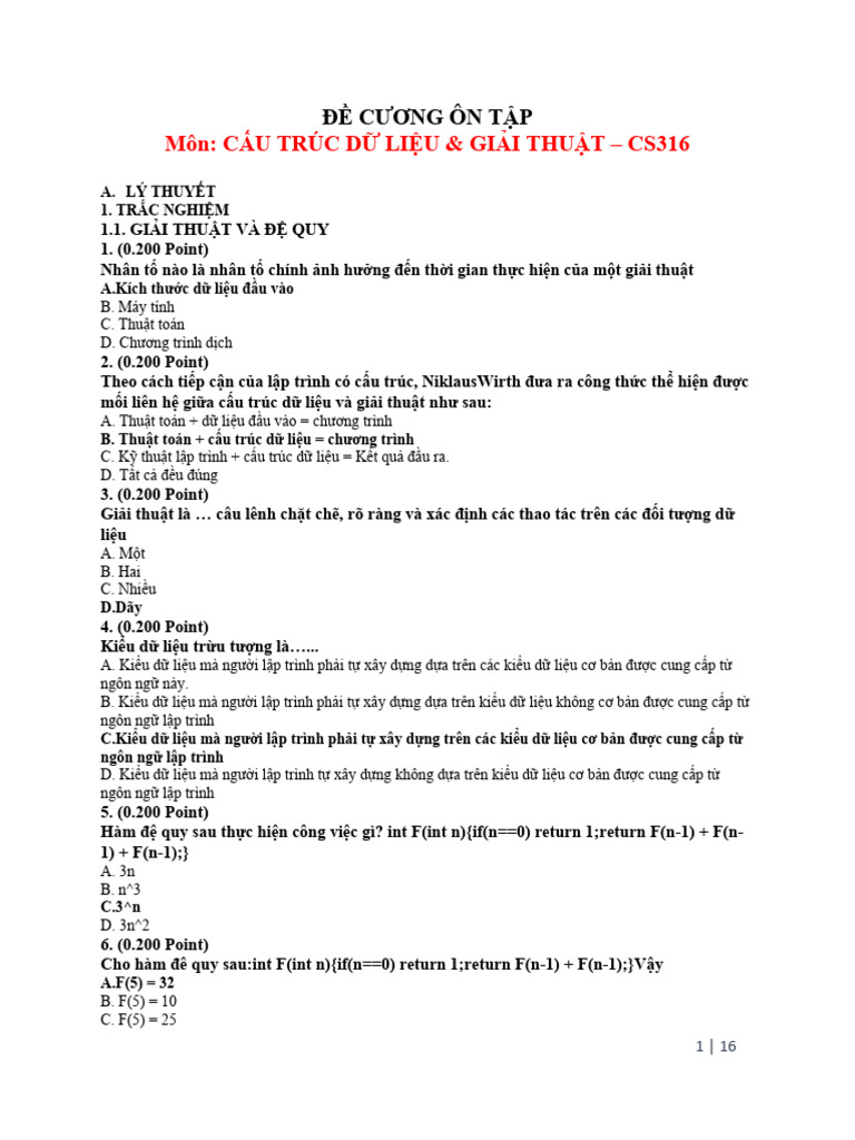 On Tap CS316 ACAE - Thay Tao | PDF