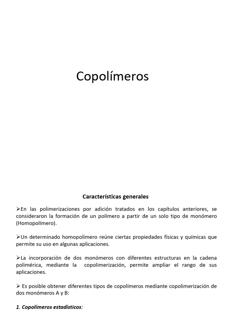 Tipos y características de copolímeros | PDF | Polímeros | Sustancias ...