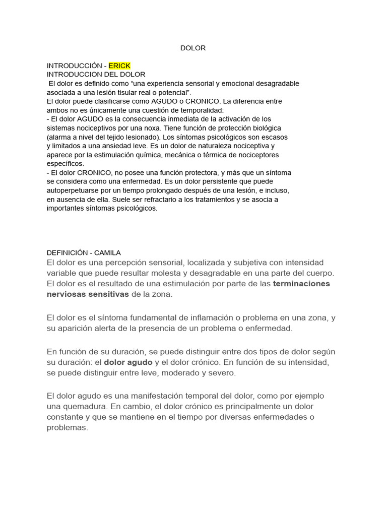 DOLOR | PDF | Dolor | Especialidades Medicas
